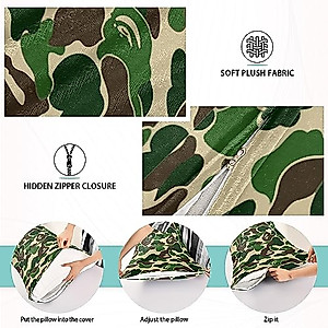 Camouflage Green Pillow Cases Standard Size Breathable Skin-Friendly Velvet Pillow Covers Soft Cozy Pillowcase for Bedroom Sofa Couch Home Decoration