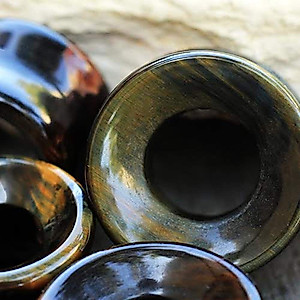 Covet Jewelry Natural Blue Tiger Eye Stone Double Flare Tunnel Plug (00GA)