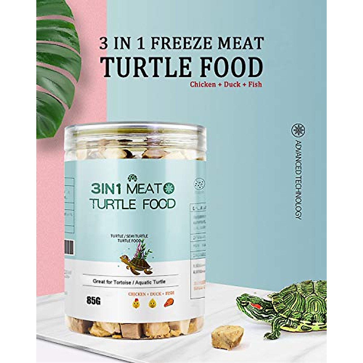 BNYEE 3 in 1 Meat Turtle Food - Chicken & Duck & Fish Meat Natural Freeze Dried Human-Grade Turtle Treats