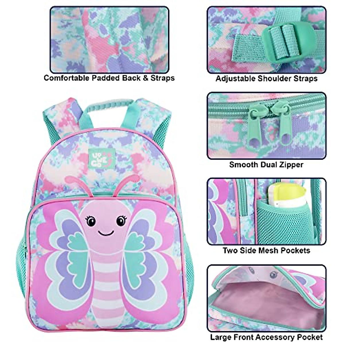 Up We Go Little Kids Animal Shape Backpacks for Toddlers Pre-K Preschool 14-15 Inches | Kids Backpack for Boys and Girls Ages 3 to 5 (Bodacious Butterfly)