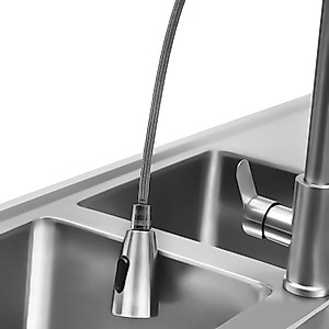 Commercial Restaurant Sink, 201 Stainless Steel Freestanding Kitchen Sink w/Faucet & Drainboard,Double Bowl Kitchen Sinks w/Workbench & Storage Shelves