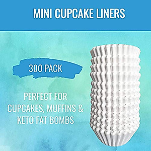 White Mini Cupcake Liners - 300-Pack - Mini Cups Sized Paper Cupcake Wrappers - Fits Perfectly Any Mini Muffin Baking Pan - Cup Cake Liner for Cupcakes, Muffins, Keto Fat Bombs & Mini Cheesecakes