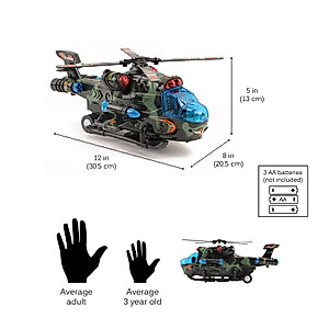 Vokodo Military Helicopter with Lights Sounds Bump and Go Self Riding Army Chopper Aircraft Toy Durable Battery Operated Kids Action Airplane Pretend Play Great Gift for Children Boys Girls Toddlers
