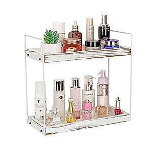 2 Tier Bathroom Counter Organizer, Solid Wood Bathroom Storage Tray for Counter Standing Rack, Cosmetic Holder, Kitchen Spice Rack, Vanity Organizer, Perfume Holder for Bathroom, Kitchen, Dresser Top
