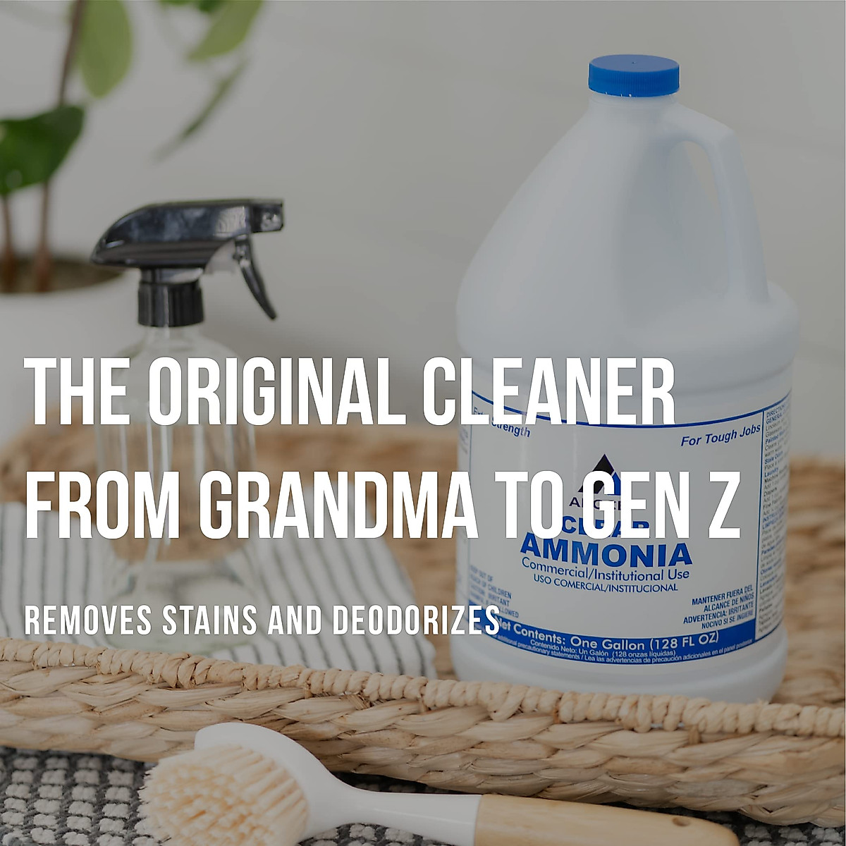 CPDI Clear Ammonia Cleaner Liquid, 1 Gallon, Multipurpose, Multi-Surface Cleaning Solution Removes Grease, Hard Water Stains, and Odors, Kitchen and Bathroom Use