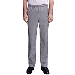 khalat Men's Baggy Chef Pants Restaurant Drawstring Work Pants with Elastic Waist Chef Pants Black/White Check