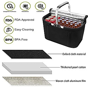 GIVDDAE Picnic Basket Shopping Bags Lunch Bag for Women/Men School Picnic Beach Insulated Bag for Hot Food Delivery Bag Collapsible Picnic and Food Delivery Tote 30L (Black)