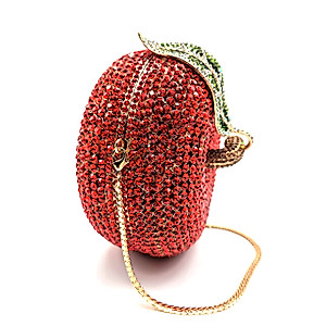 DJBM Sparkly Apple Rhinestone Evening Clutch Women Luxury Fruit Crystal Handbags Diamond Purses for Party Wedding Prom, Green