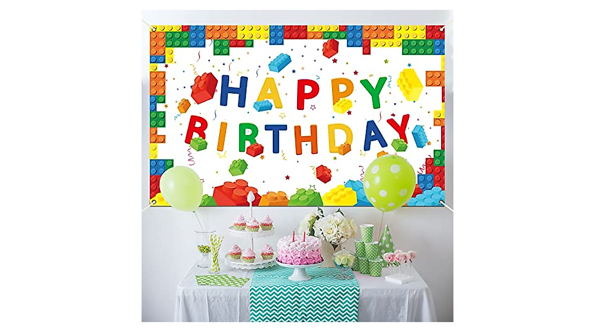 Colorful Building Blocks Birthday Banner - Party Decor