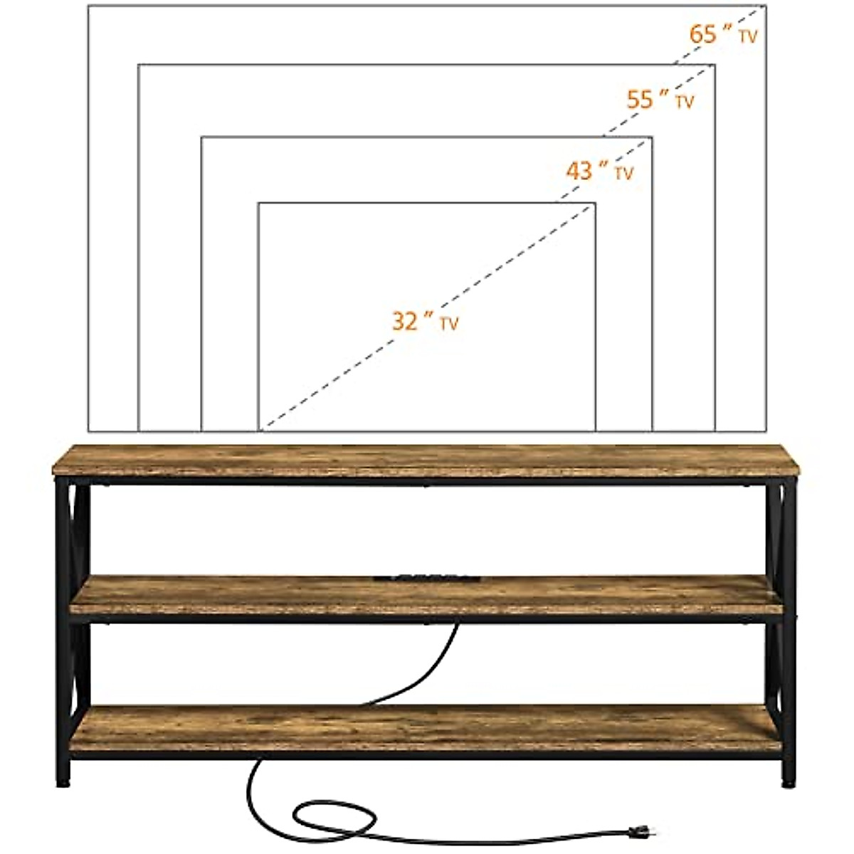 Yaheetech TV Stand for TV up to 65 inch, Media Entertainment Center with Power Outlets & 3 Tier Storage Shelves, 55 Inches TV Console Table for Living Room, Bedroom, Rustic Brown