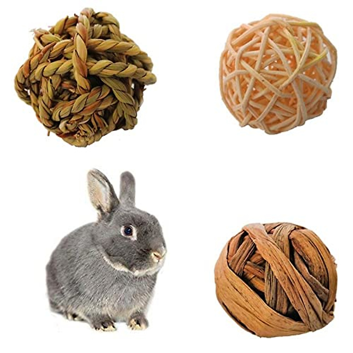 Small Animal Activity Chew Toys, Rabbits Bird Parrot Play Wicker Rattan Balls for Chinchilla Guinea Pig Rats Hamster Gerbil Degu Bunny(Rattan)