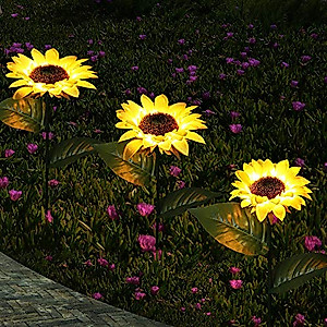 KITVONA Outdoor Sunflower Solar Garden Decor Yard Stake, 26'' Decorative Lights for Garden Patio Porch Backyard (2 Pack)