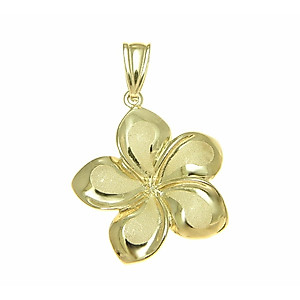 Arthur's Jewelry 14k Solid yellow gold 19mm Hawaiian plumeria flower charm pendant