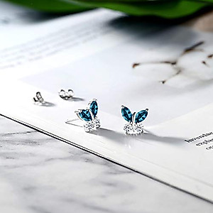 Gem Stone King 925 Silver Marquise London Blue Topaz and White Topaz Butterfly Earrings For Women (1.76 Cttw, Gemstone November Birthstone, Center Stone: 6X3MM, Small Stones: 3MM)
