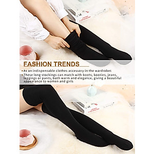 SATINIOR 3 Pairs Thigh High Socks Cotton Over Knee Socks Knit Long Boot Stocking, Black, Medium