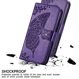 Designed for Moto G Power 2022 Case Wallet,Women Flip Cover with Butterfly Embossed PU Leather Kickstand Credit Card Holder Slots Magnetic Wrist Strap Purse for Motorola Moto G Power (Purple)