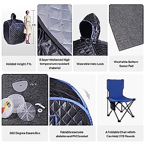 TOREAD Portable Folding Steam Sauna with 1000W&2L steam Generator, Personal Sauna Tent for Relaxation, Fast Heating in 6 Min, with Remote Control, Black