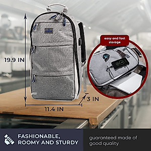 BOOBIKCHEF Knife Bag and Chef Backpack for Knives , Kitchen Tools, Durable Culinary Knife Backpack with 23 Padded Pockets, Knife Backpack and Waterproof Chef Bag, Knife Bags for Chefs in Grey (Fine)