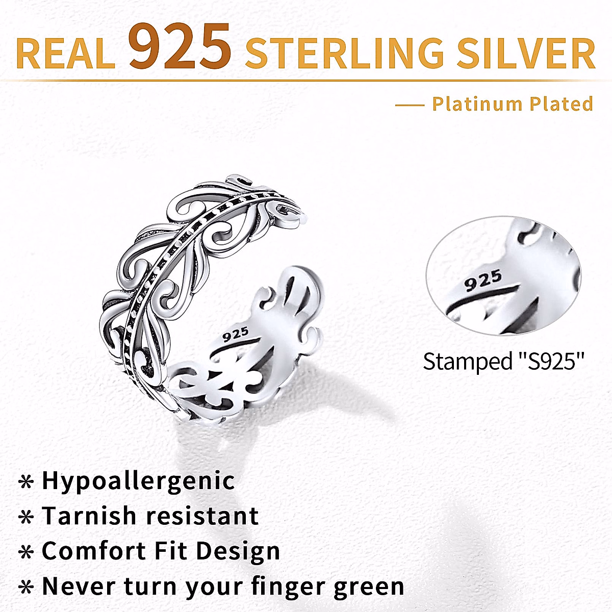ChicSilver 925 Sterling Silver Ring 8mm Irish Celtic Knot Ring Eternity Wedding Band for Women Adjustable