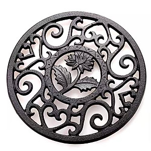 Beminh Trivet Cast Iron Decorative Trivet Mat Coaster with Rubber Pegs- Heavy Duty Hot Pot Holder Pads, Non-Slip Insulation with Vintage Pattern- for Kitchen Dining Table Tea Pot (Floral)