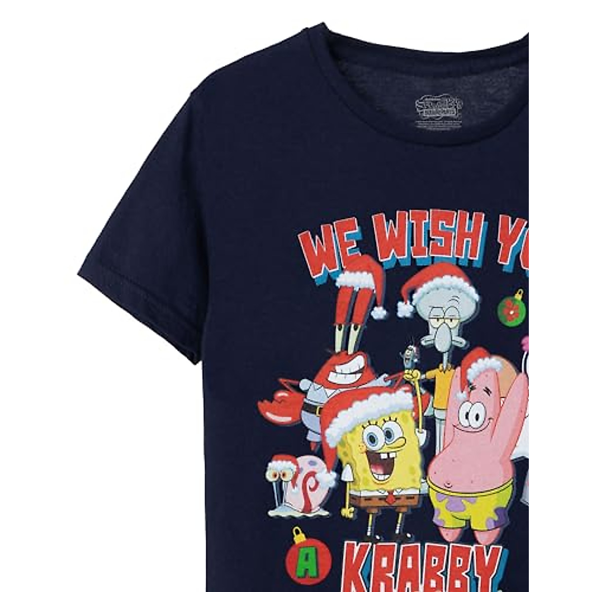 SpongeBob SquarePants Kids Christmas Navy T-Shirt | Boys Girls Patrick Squidward Sandy Mr Krabs Gary Krabby | Xmas Gift