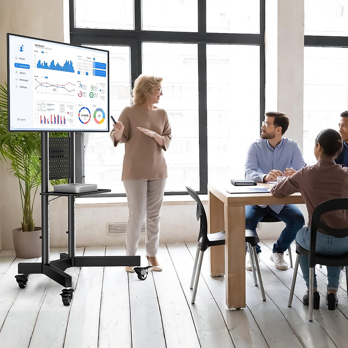 Mobile TV Cart with Wheels for 32-85 Inch Flat Curved Screen TVs- UL Certificated Height Adjustable Rolling TV Stand Hold Up to 132 lbs- Trolley Floor Stand with Tray Max VESA 600x400mm PSTVMC01