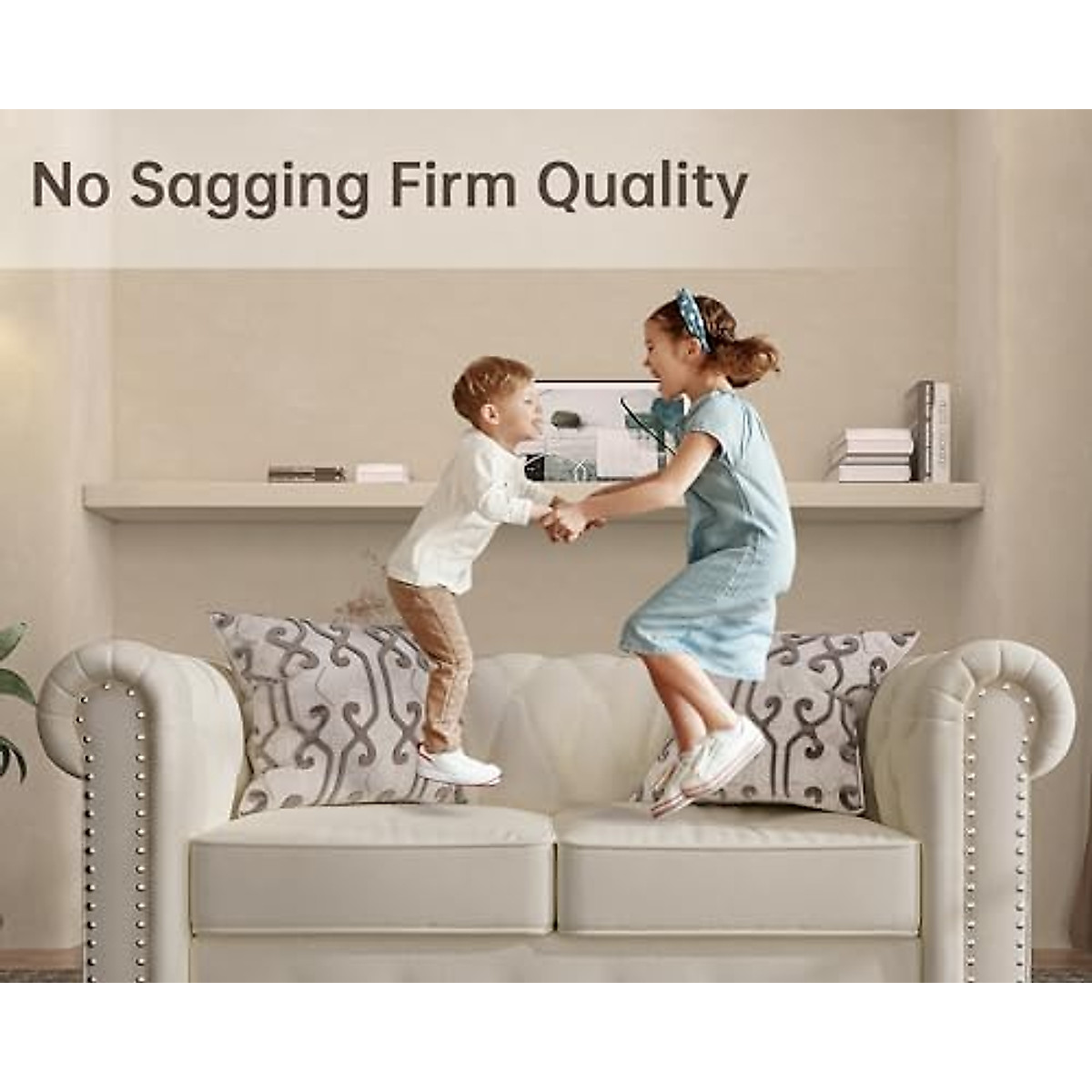 Morden Fort [2-Year-Service] Sofa Couch [No Sagging] Velvet Couch 24'' Deep Seat Comfy Couches for Living Room Sofas Firm Soft Velvet Sofa Pet-Friendly Chesterfield Modern Sofa Beige