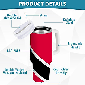 ODAWA Large Travel Insulated Tumblers with Handle and Straw Lid, Trinidad Tobago Flag Spill Proof Tumbler with Straw Stainless Steel Tumblers