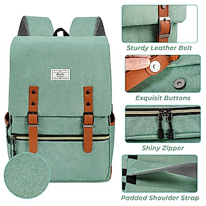 Ronyes Vintage Laptop Backpack for Women Men,15.6 inch Bookbag Casual Daypack with USB Charging Port for College Work, Green Backpacks