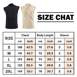 ATTBEA Mens Pirate Renaissance Costume Pirate Shirt Sleeveless Medieval Viking Gothic Celtic Pirate Vest for Men Halloween Costume