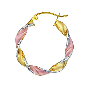 14k REAL Tri Color Gold 4mm Thickness Swirl Hinged Hoop Earrings (25 x 25 mm)