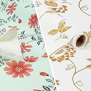 RAY STAR Shelf Liner, 12 Inch x 10 Feet Non Adhesive Golden Red Daisy Floral Cabinet Liner for Pantry Drawer Vanity, Strong Grip Non Slip Waterproof, Shelf Liners for Kitchen Cabinets