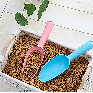 2Pcs Plastic Garden Soil Scoops, Muti-Functional Homegrown Gardening Tool Flowerpot Shovel, Bonsai Soil Scoops, Flowerpot Transplanting Digging Tool , Pet Food Scoop, Beach Sand Scoop (Blue+Pink)