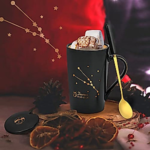 YHRJWN - Taurus Constellation Zodiac Sign Star Coffee Mug, Birthday Gift for Women, Girls, Men, Teens, 12 Horoscope Astrology Lovers, 14 Oz Black (Spoon, Lid, Gift Box)