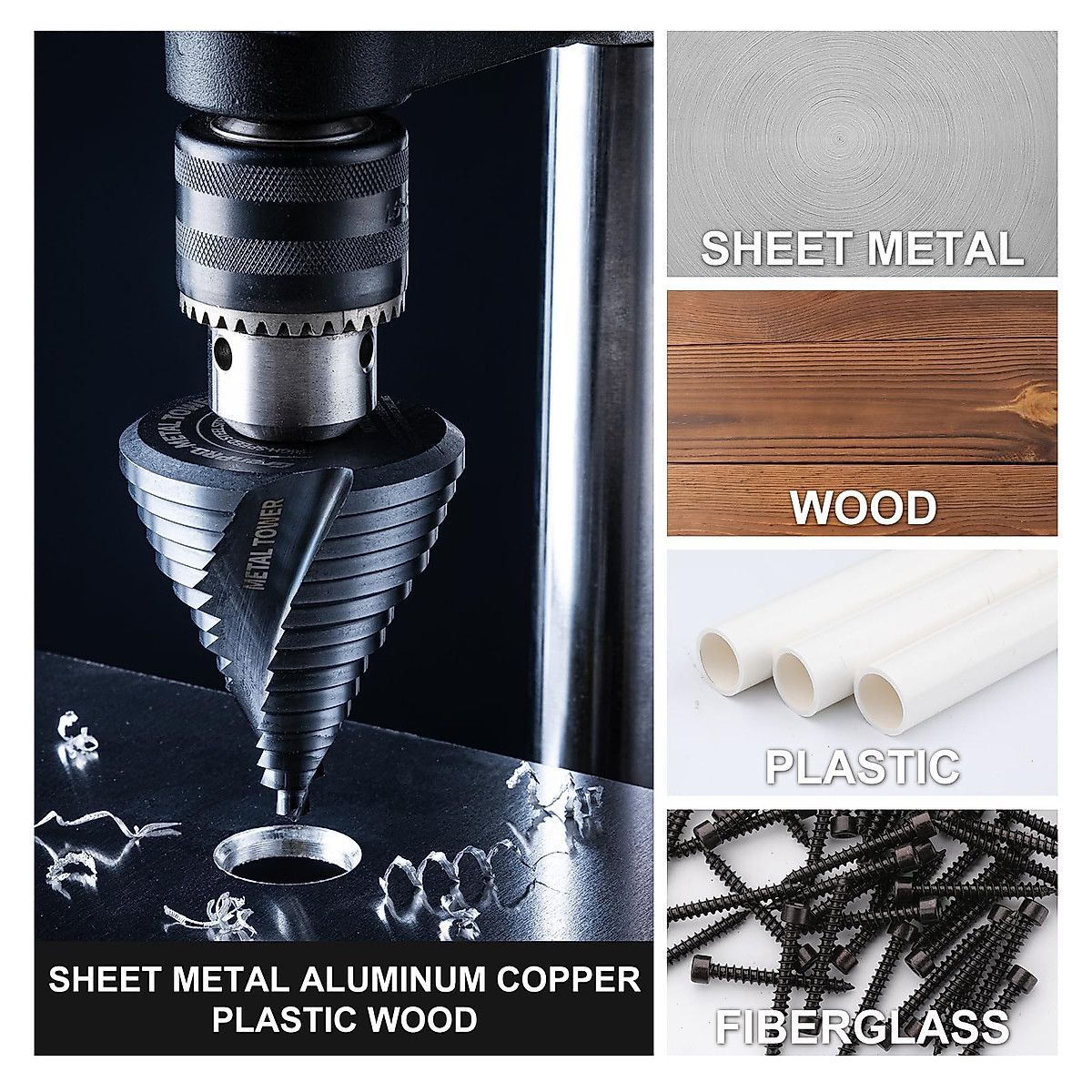 GRENPRO Gigantic Step Drill Bit,1/4" - 2-1/2"Large Step Drill Bit,M35 HSS Impact Tough Step Drill Bit Set,1/2" Shank Unibit Step Drill Bit for Metal, Stainless Steel, Aluminum, Wood, Plastic