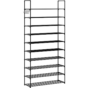 HOMICKER Shoe Rack,10 Tier Shoe Organizer Large Shoe Storage with Hooks,Fit 40-50 Pairs Shoes,Metal Tall Shoe Shelf for Closet,Entryway,Garage,Bedroom