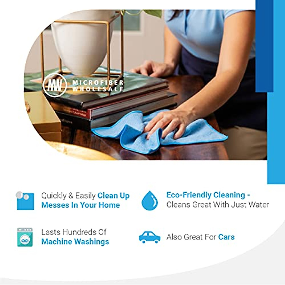 12" x 12" Microfiber Cleaning Cloths (50 Pack) - Reusable Towels, Wash Rags, Dust Cloth, All-Purpose: Kitchen, Dish, Cars, Shop, Glass (Black)
