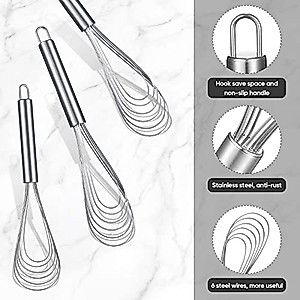 3 Pieces Stainless Steel Kitchen Flat Whisk Set 8 Inch, 10 Inch and 11.6 Inch Stainless Steel Flat Wire Egg Utensils Whisk 6 Wires Egg Mixing Whisk for Cooking Blending Whisking Beating Stirring