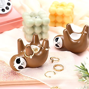 Amyhill 2 Pcs Sloth Ring Holder - Cute Jewelry Stand for Earrings, Necklaces - Decorative Art Ring Bowl for Counter, Desk, Night Stand
