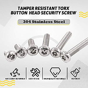 Hilitchi 90Pcs 6Sizes M3 Button Head Torx Security Screws Stainless Steel Tamper Proof Screws w T10 Bit, M3x4/6/8/12/16/20