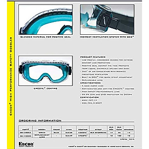 Encon XPR36 High Performance Safety Goggles with Universal Fit, Eye Protective Safety Glasses for Work, Scratch Resistant Coating Goggle with UV-Protection and Anti-Fog Lens, Blue 1/Pair