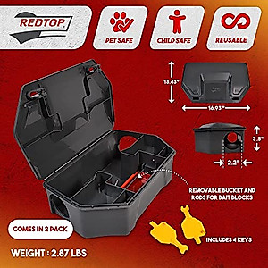Rat Bait Station Outdoor 2 Pack - Rat Trap Outdoor with Key Eliminates Rats Fast. Keeps Children and Pets Safe Indoor Outdoor (2 Pack) (Bait not Included)