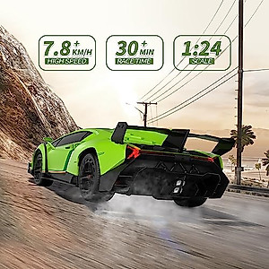 Officially Licensed Lamborghini Remote Control Car, 1:24 Scale Lambo VENENO Model Cars with LED, Lamborghini Toy Car RC Cars Christmas Birthday Gift for Boys Age 3 4-7 8-12 Year Old Kids Toys (Green)