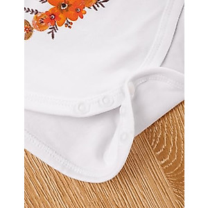 Hipealy My First Thanksgiving Baby Girl Outfits Newborn Pumpkin Long Sleeve Ruffle Romper Pumpkin Floral Skirt fot Infant Fall Outfits 0-18 Months