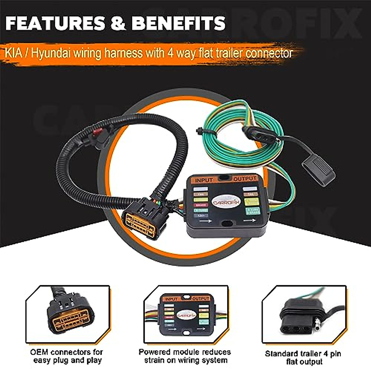 CARROFIX Custom Fit Vehicle Wiring Harness with 4 Pin Flat Trailer Connector for Hyundai Palisade, Santa Fe, Santa Cruz, Tucson, Kia Carnival, Telluride