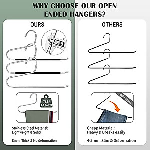DOIOWN Open-Ended Pants Jean Hangers - Stainless Steel Jeans Hangers 10 Pack 8mm Thick, Versatile Non-Slip Hangers for Heavy Pants, Jeans, Trousers, Scarf - Space-Saving Clothes Hangers for Women Men