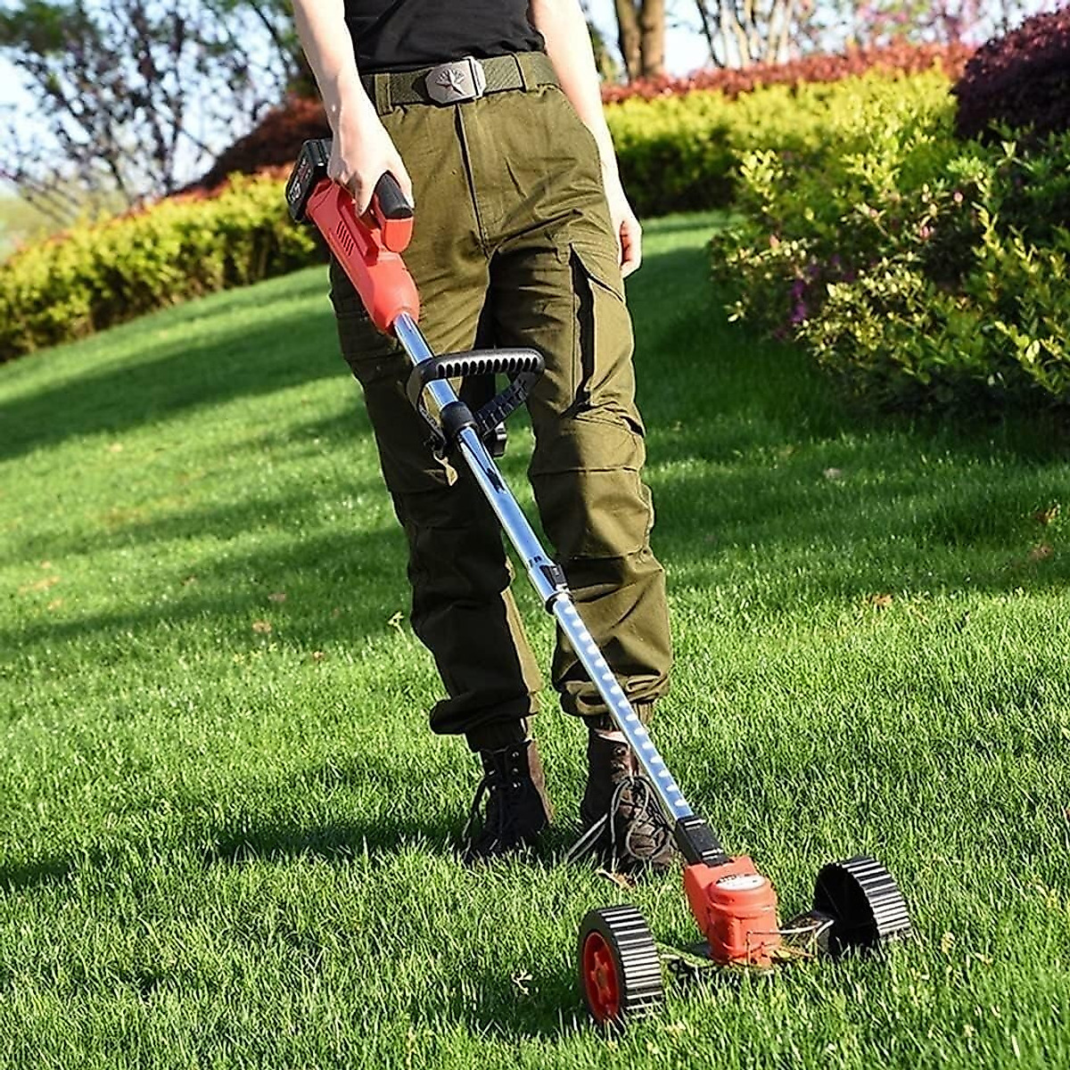 Handheld Cordless String Trimmer Small Household Lawn Mower Electric Grass Cutter Retractable Rod Equipped with Lithium Battery Charger (Size : Battery*2)