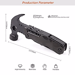 12 in 1 Hammer Multitool with Safety Lock, Camping Accessories Survival Gear,Cool Gadgets for Outdoor Fishing Hiking Anniversary Birthday Christmas Stocking Stuffers Gifts for Men Dad Boyfriend