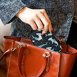 Slim Minimalist Soft Leather Mini Case Holder Organizer Wallet for Women Men Hammerhead Shark