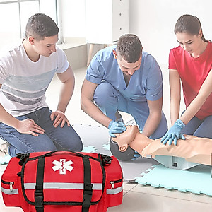 MAXPAND First Aid Bag Empty Trauma Medical Bag for Emergency First Responder Bag Organizer EMS EMT Shoulder Carry Bag 13 x9 x7 Red Middle